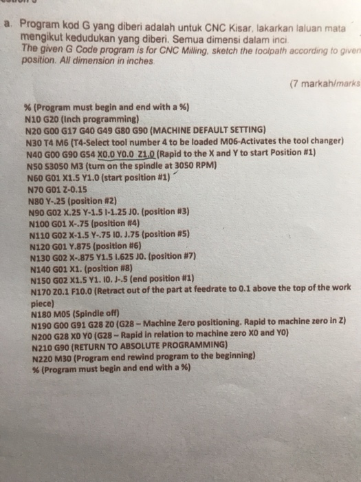 The CNC milling toolpath is shown in figure Q3(b) | Chegg.com
