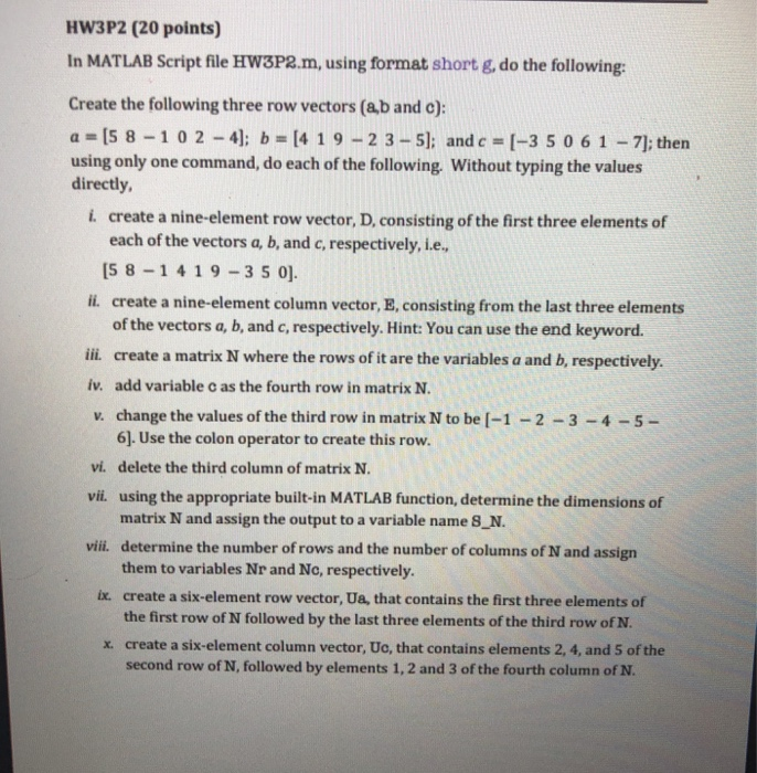 Solved HW3P2 (20 points) In MATLAB Script file HW3P2.m, | Chegg.com