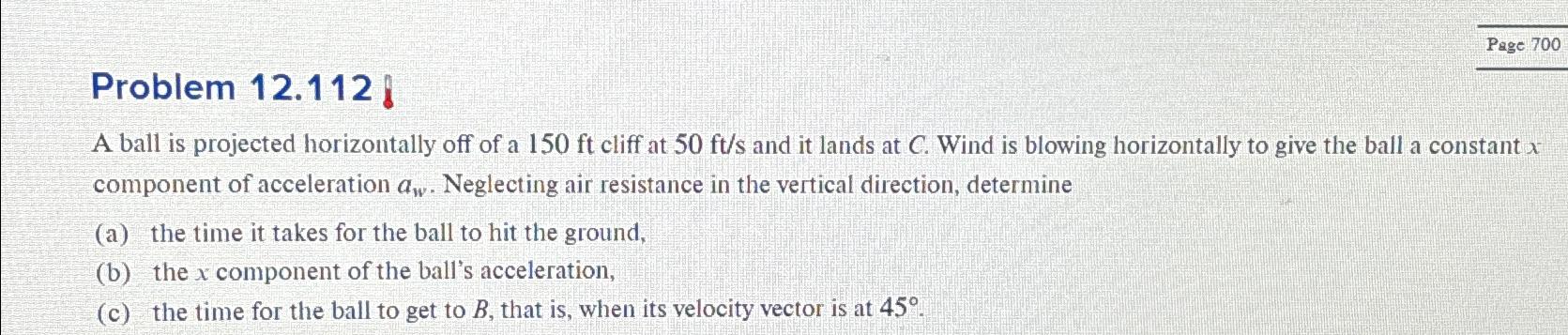 Solved Problem 12.112 &\\nA ball is projected horizontally | Chegg.com