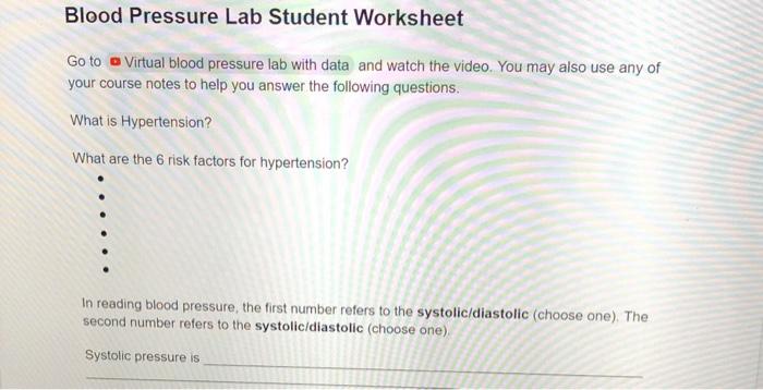 Solved Blood Pressure Lab Student Worksheet Go to o Virtual | Chegg.com
