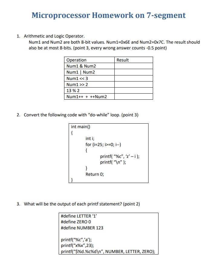 Solved Microprocessor Homework on 7-segment 1. Arithmetic | Chegg.com
