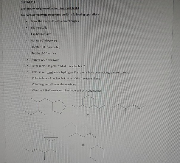 Solved CHEEM 211 ChemDraw assignment in learning module For | Chegg.com