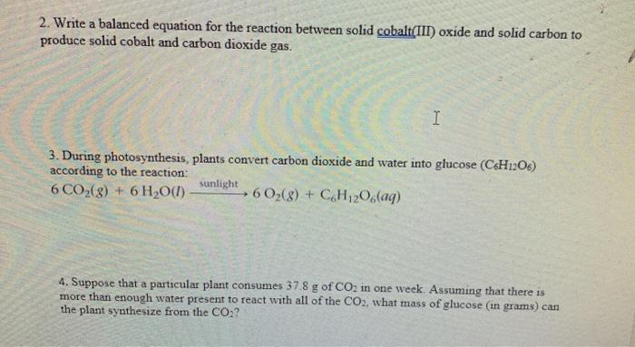 Solved 2. Write a balanced equation for the reaction between | Chegg.com