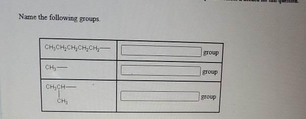 Solved Name the following groups. CH, CH2CH2CH2CH2 — group | Chegg.com