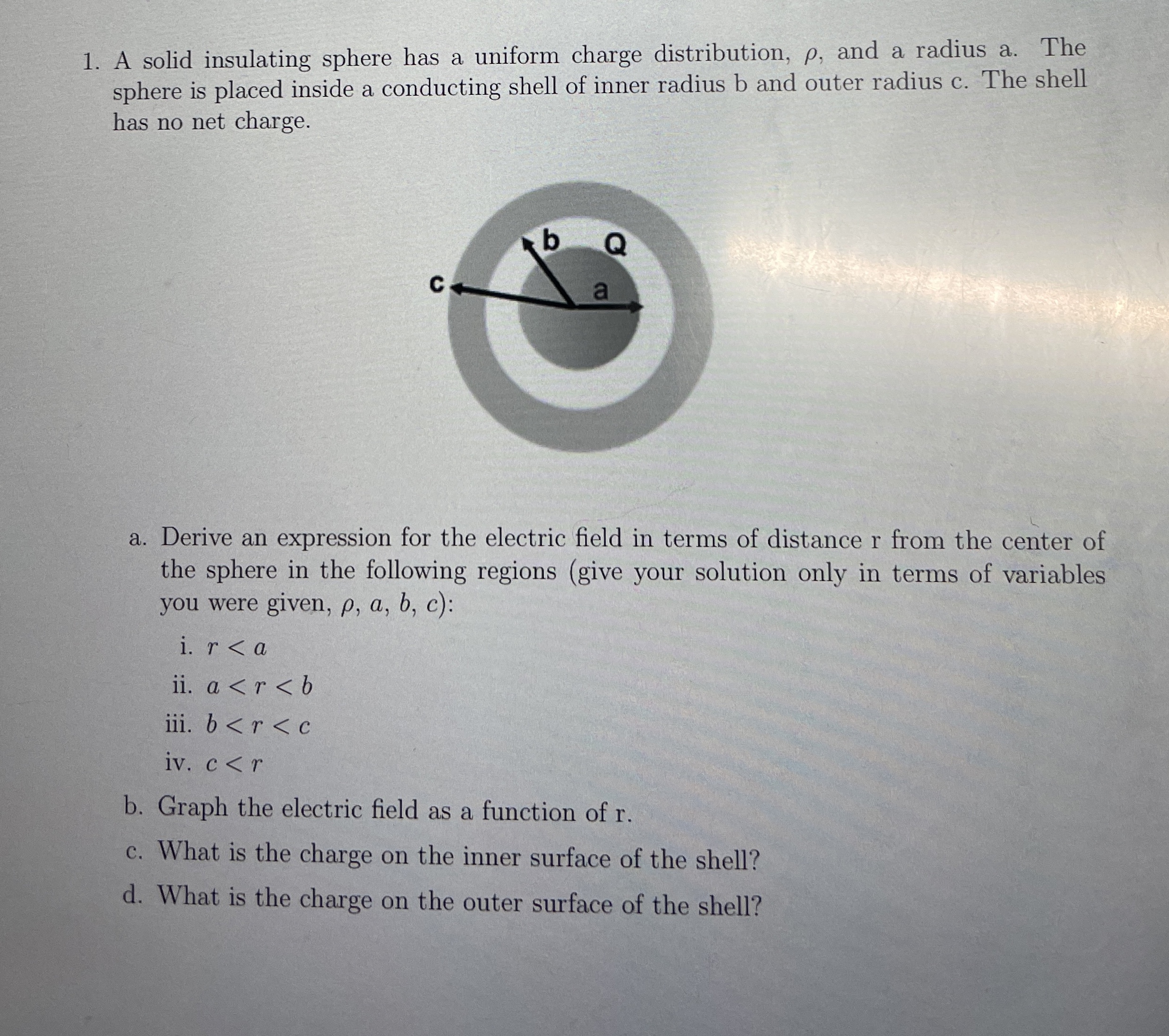 Solved A solid insulating sphere has a uniform charge | Chegg.com