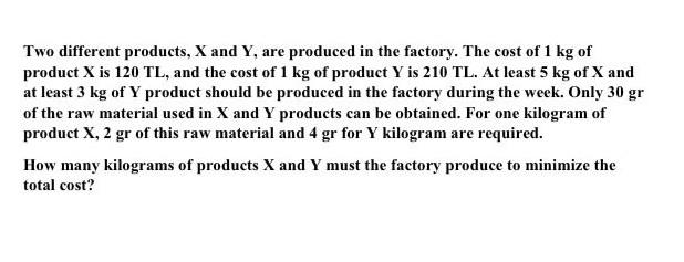Solved Two different products, X and Y, are produced in the | Chegg.com