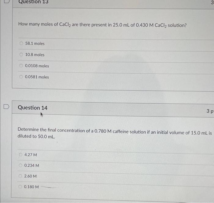 Solved How many moles of CaCl2 are there present in 25.0 mL | Chegg.com