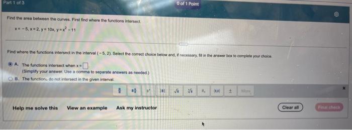 Solved Find the area between the curves. First Find where | Chegg.com