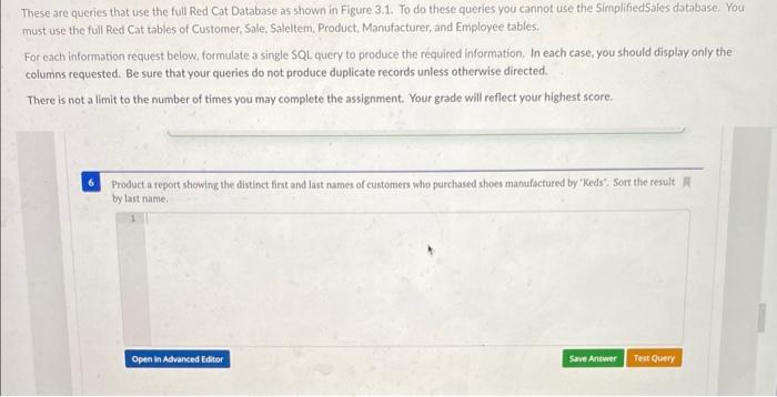 Solved These are queries that use the full Red Cat Database | Chegg.com