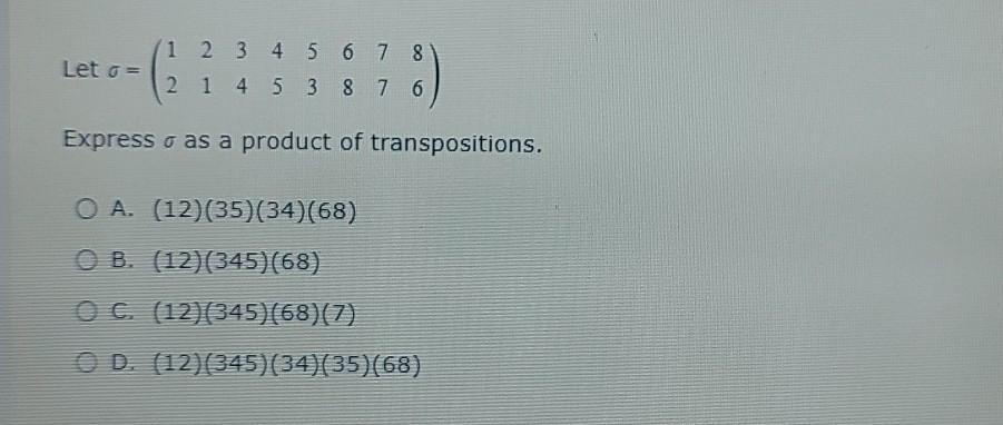 Solved Consider the following permutations in Sg. 1 2 3 4 5 | Chegg.com