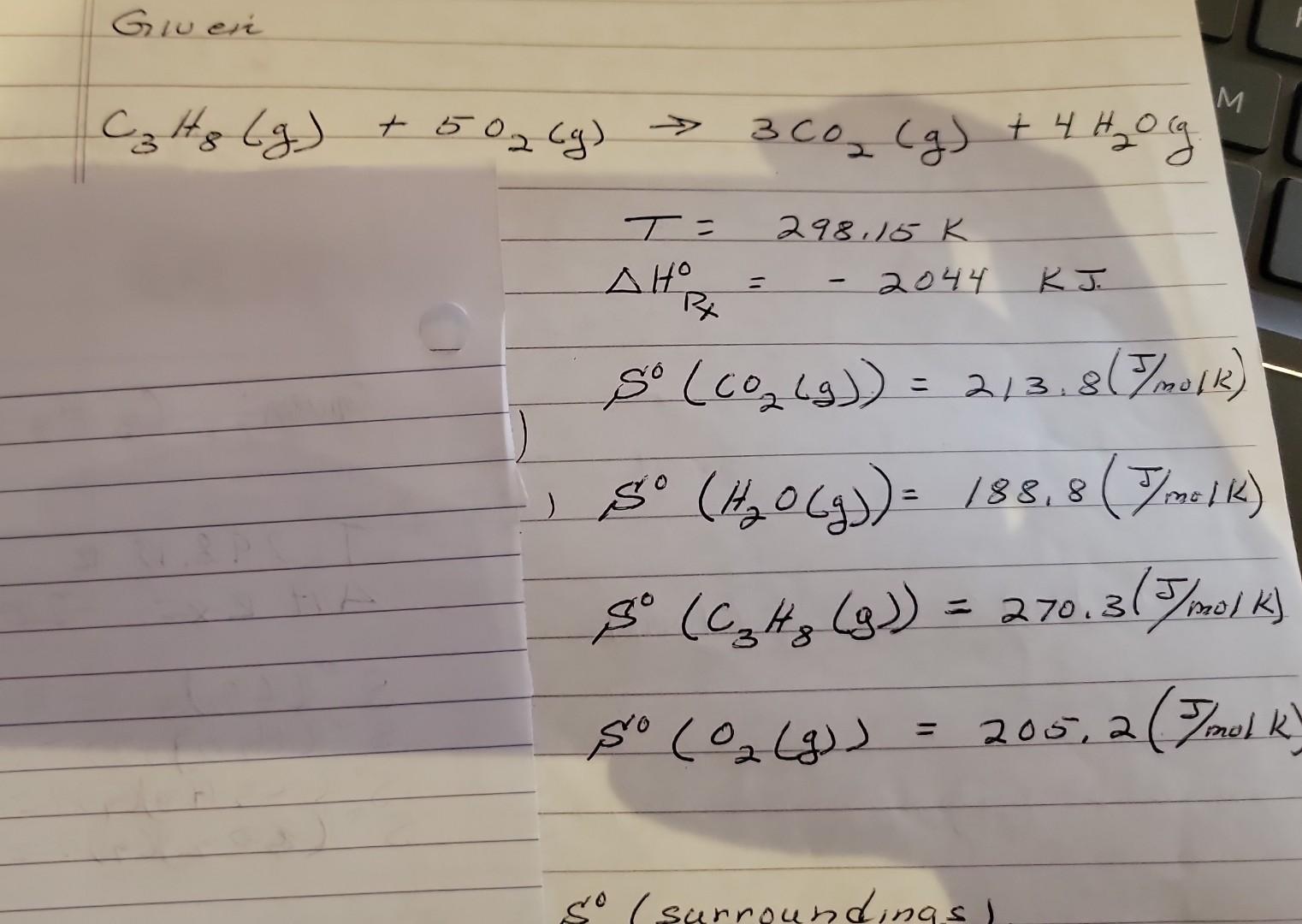 Solved 1calculate Delta S Of Surroundings 2 Calculate Delta