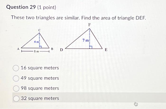 Solved These two triangles are similar. Find the area of | Chegg.com