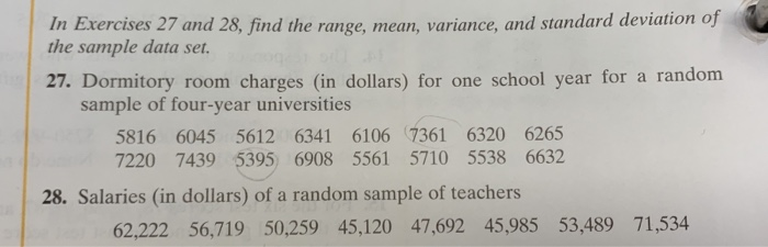 Solved In Exercises 27 and 28, find the range, mean, | Chegg.com