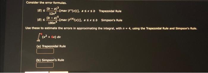 Solved Consider the error formulas. | Chegg.com