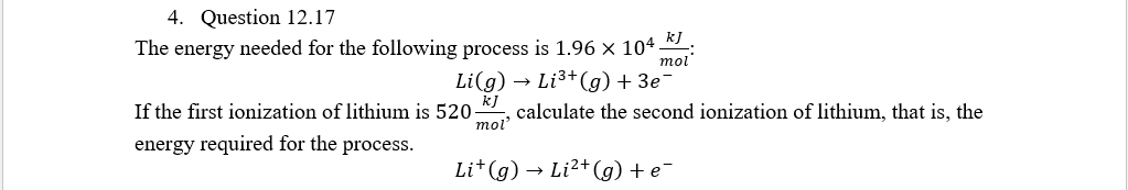 Solved Question 12.17The energy needed for the following | Chegg.com