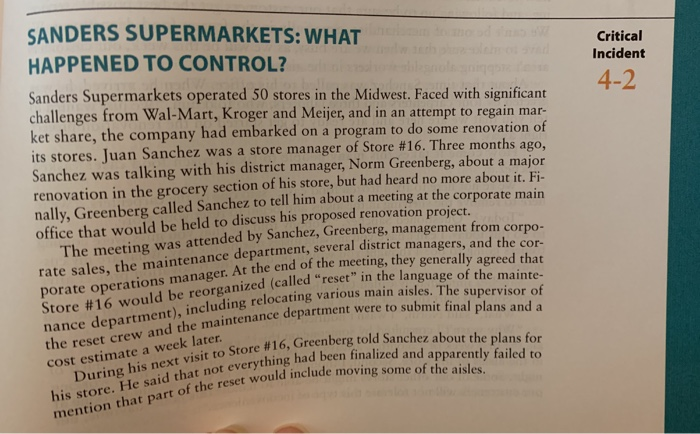 Solved Critical Incident 4-2 SANDERS SUPERMARKETS: WHAT | Chegg.com