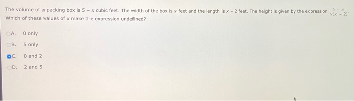 Solved The volume of a packing box is 5 - X cubic feet. The | Chegg.com