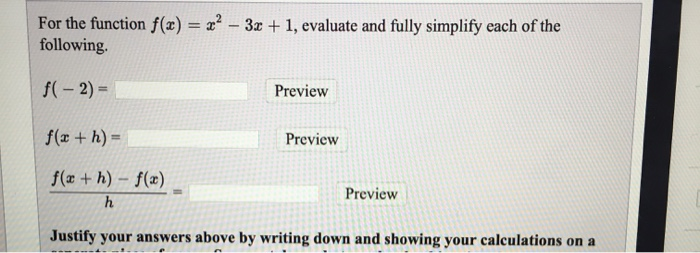 Solved For the function f(x) = x2 – 3x + 1, evaluate and | Chegg.com