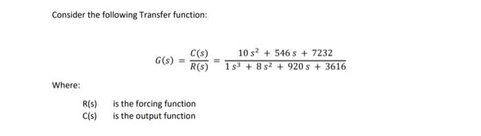 Solved Consider the following Transfer function: Where: R(s) | Chegg.com