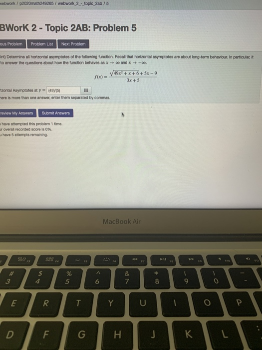 Solved webwork/p2020math249265 / webwork_2_-_topic_2ab/5 | Chegg.com