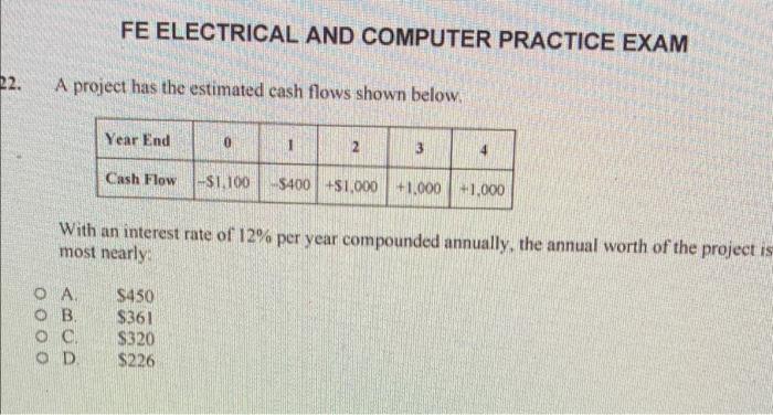 Solved FE ELECTRICAL AND COMPUTER PRACTICE EXAM 22. A | Chegg.com