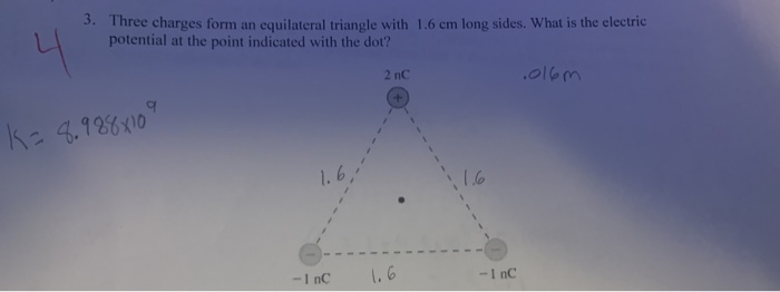 Solved 3. Three charges form an equilateral triangle with | Chegg.com