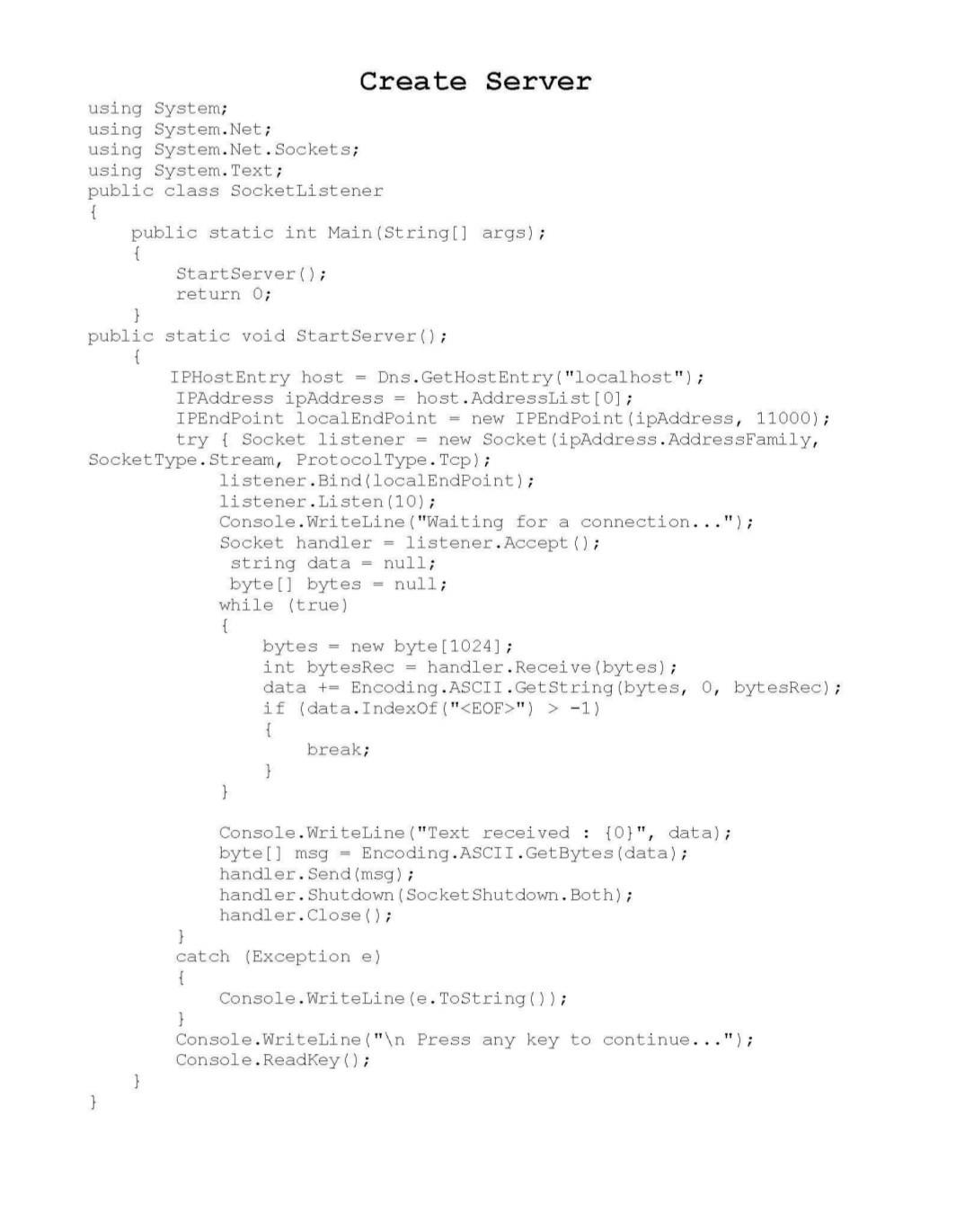 Solved Create Server Using System Using Systemnet Using