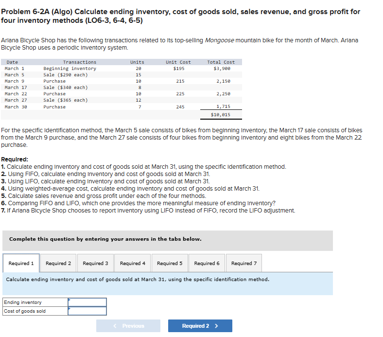 Solved Problem 6-2A (Algo) ﻿Calculate ending inventory, cost | Chegg.com
