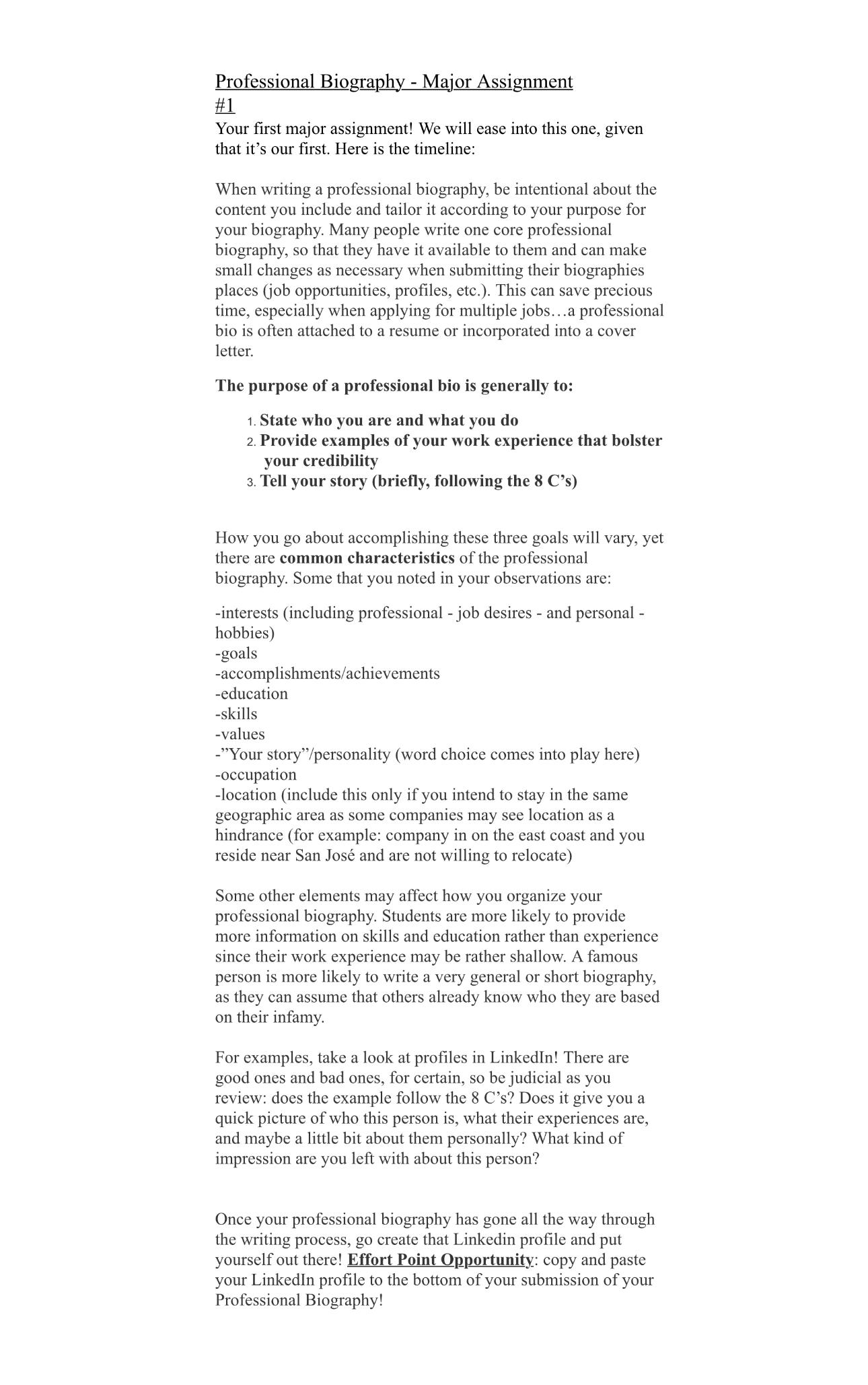 Solved Professional Biography - ﻿Major Assignment#1Your | Chegg.com