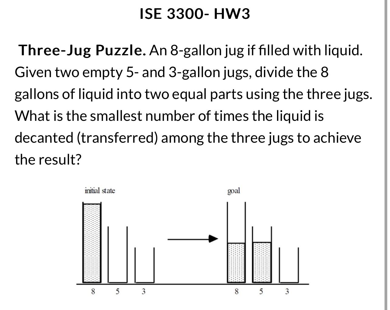 Solved ISE 3300- ﻿HW3Three-Jug Puzzle. An 8-gallon jug if | Chegg.com