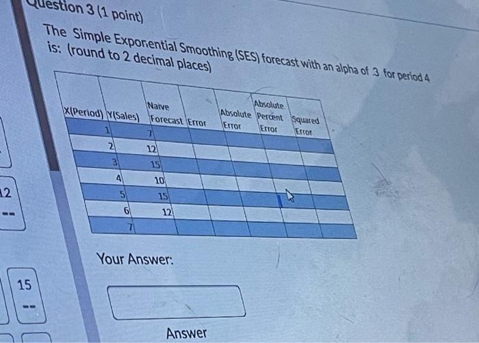Solved stion 3 (1 point) The Simple Exponential Smoothing | Chegg.com