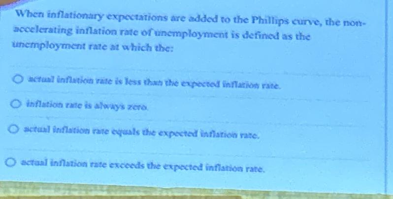 Solved When inflationary expectations are added to the | Chegg.com