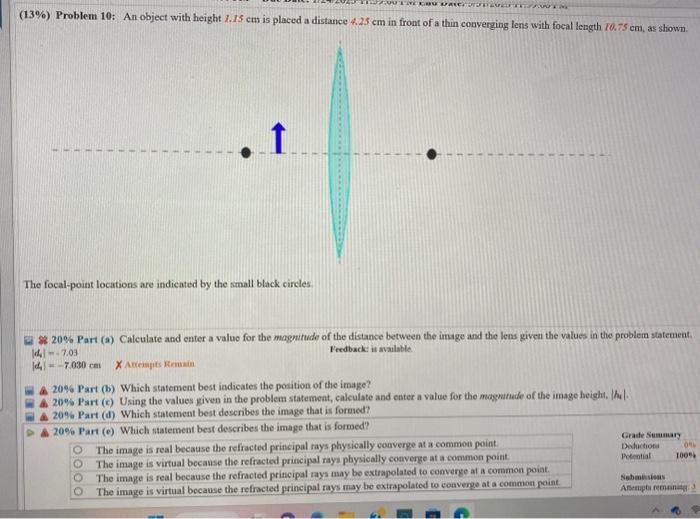 Solved (13\%) Problem 10: An object with height 1.15 cm is | Chegg.com