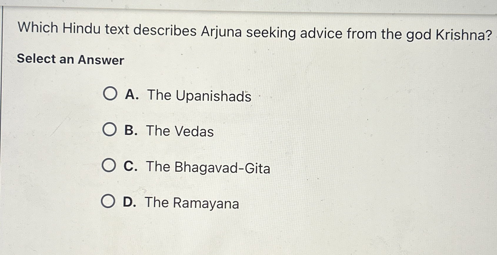 Solved Which Hindu text describes Arjuna seeking advice from | Chegg.com