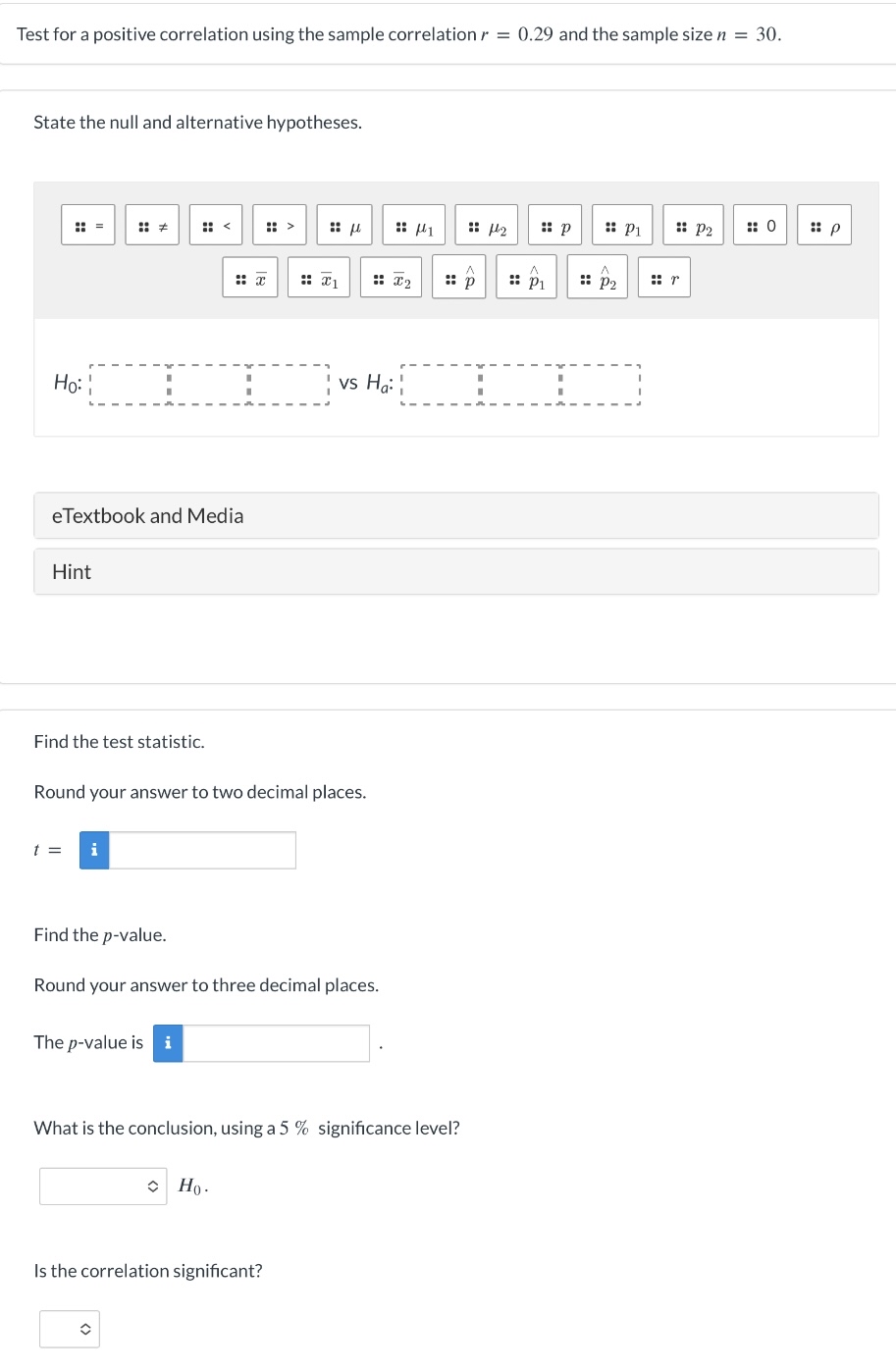 Test for a positive correlation using the sample | Chegg.com