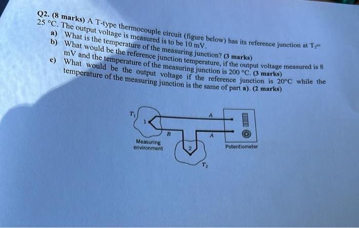 Solved Q2. (8 marks) A T-type thermocouple circuit (figure | Chegg.com