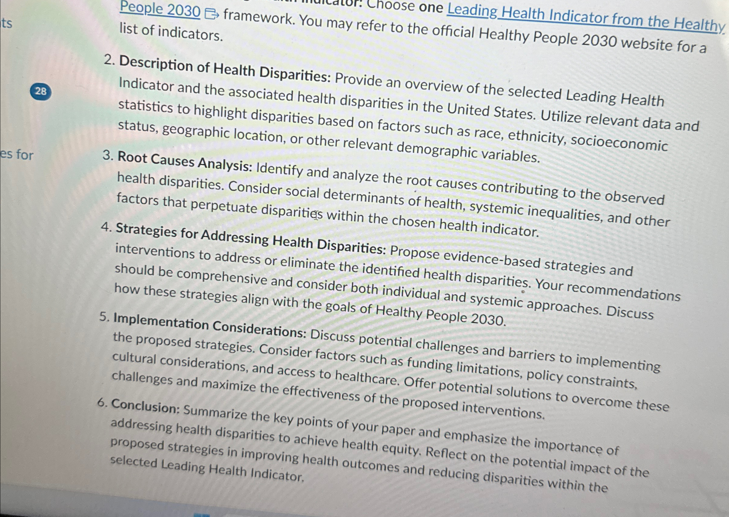 Solved choose one Leading Health Indicator from the Healthy | Chegg.com