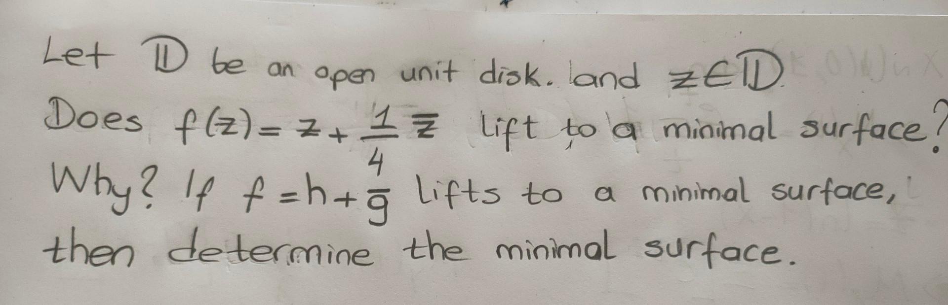 Solved Let D be an open unit disk. and ZEID. Does f() = 2 + | Chegg.com