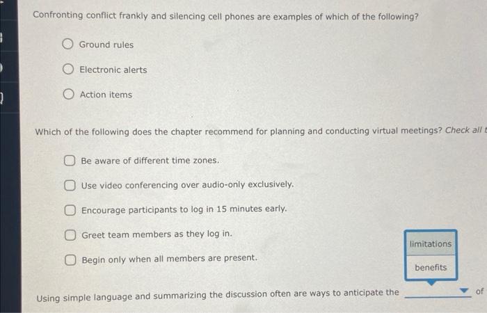 Confronting conflict frankly and silencing cell | Chegg.com