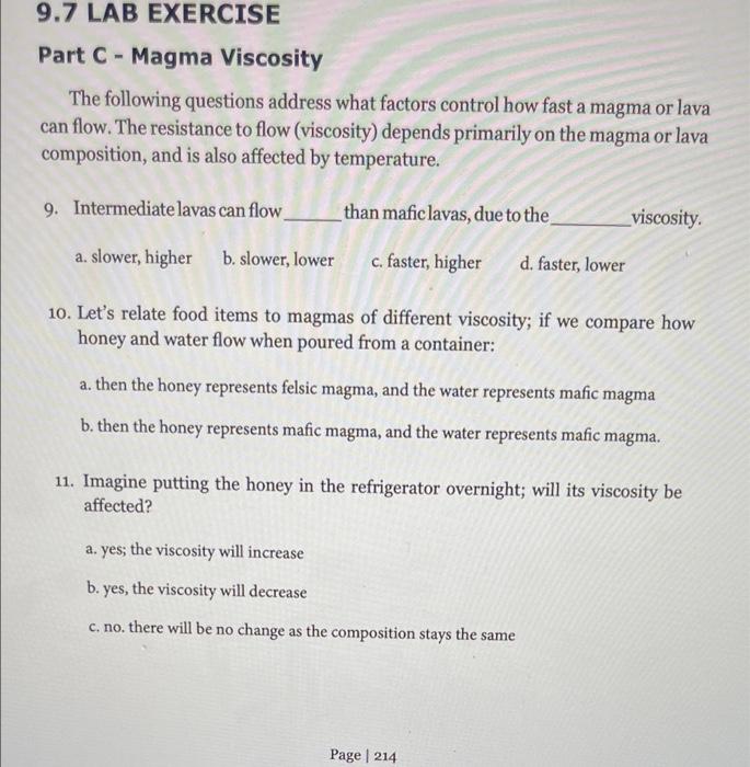 Solved 9.7 LAB EXERCISE Part C - Magma Viscosity The | Chegg.com