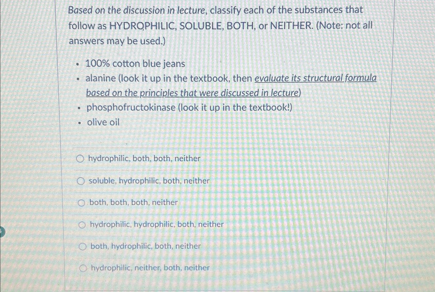 Solved Based on the discussion in lecture, classify each of | Chegg.com