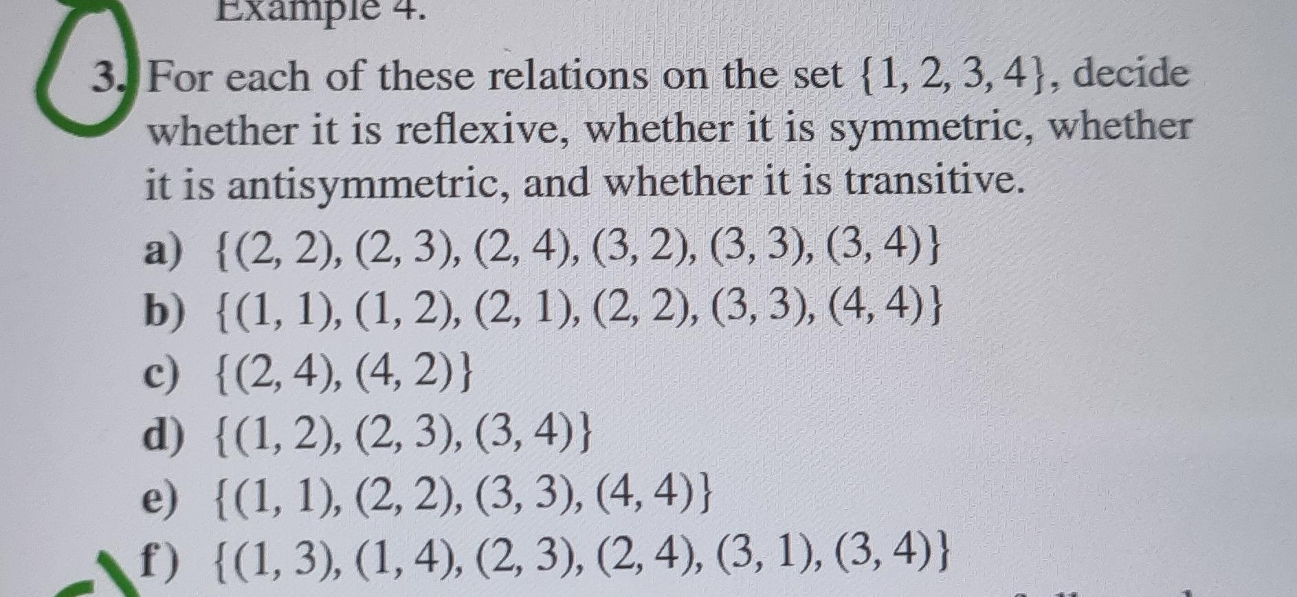 Solved Example 4. 3. For each of these relations on the set | Chegg.com