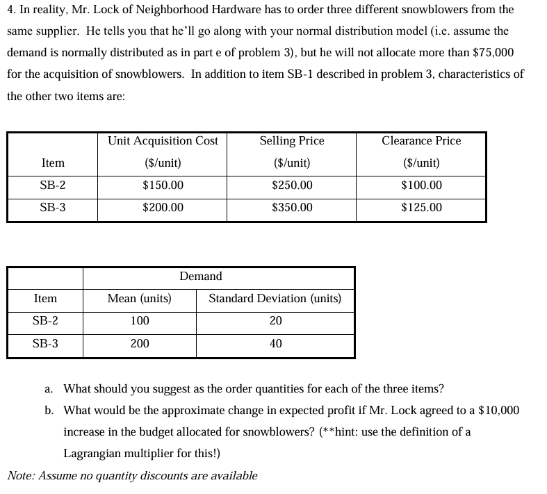 Solved 4. ﻿In reality, Mr. ﻿Lock of Neighborhood Hardware | Chegg.com