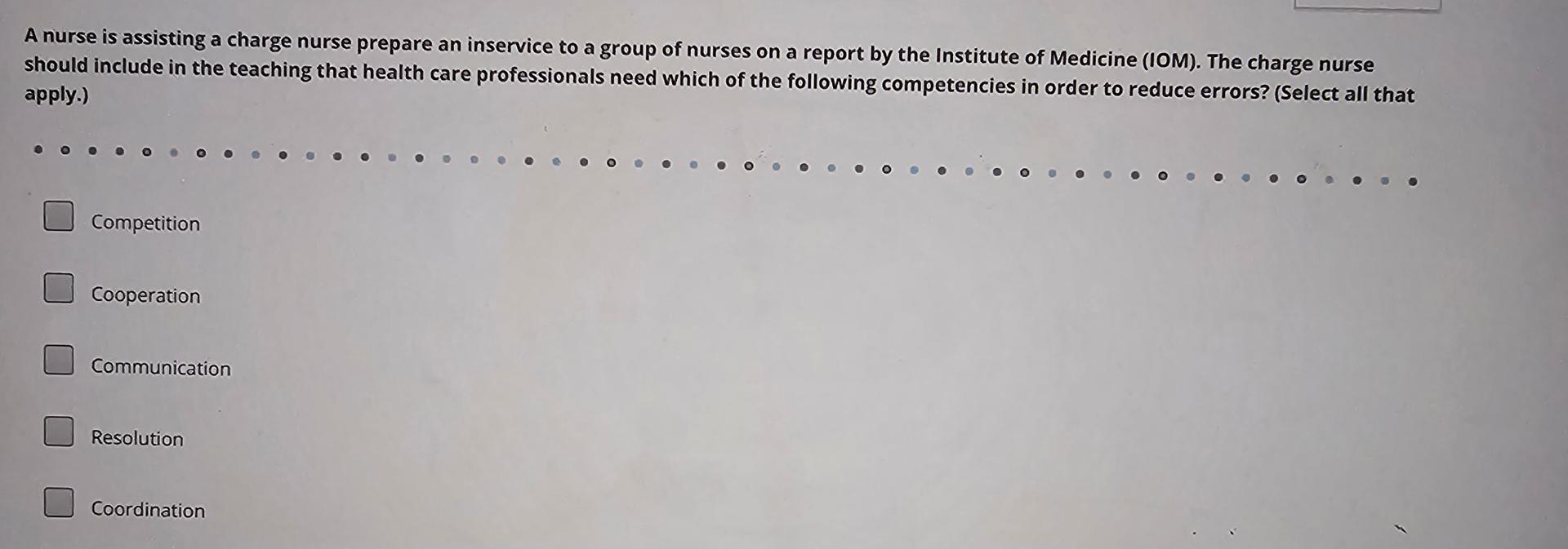 Solved A nurse is assisting a charge nurse prepare an | Chegg.com