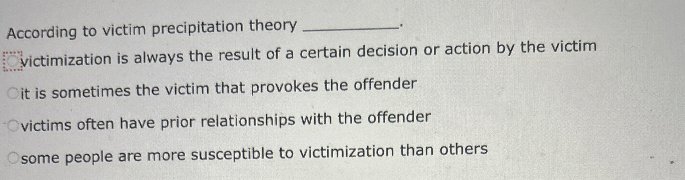 Solved According to victim precipitation theory ﻿Siv | Chegg.com