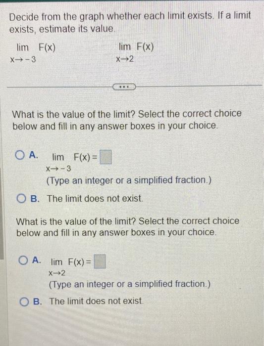 Solved Decide from the graph whether each limit exists. If a | Chegg.com