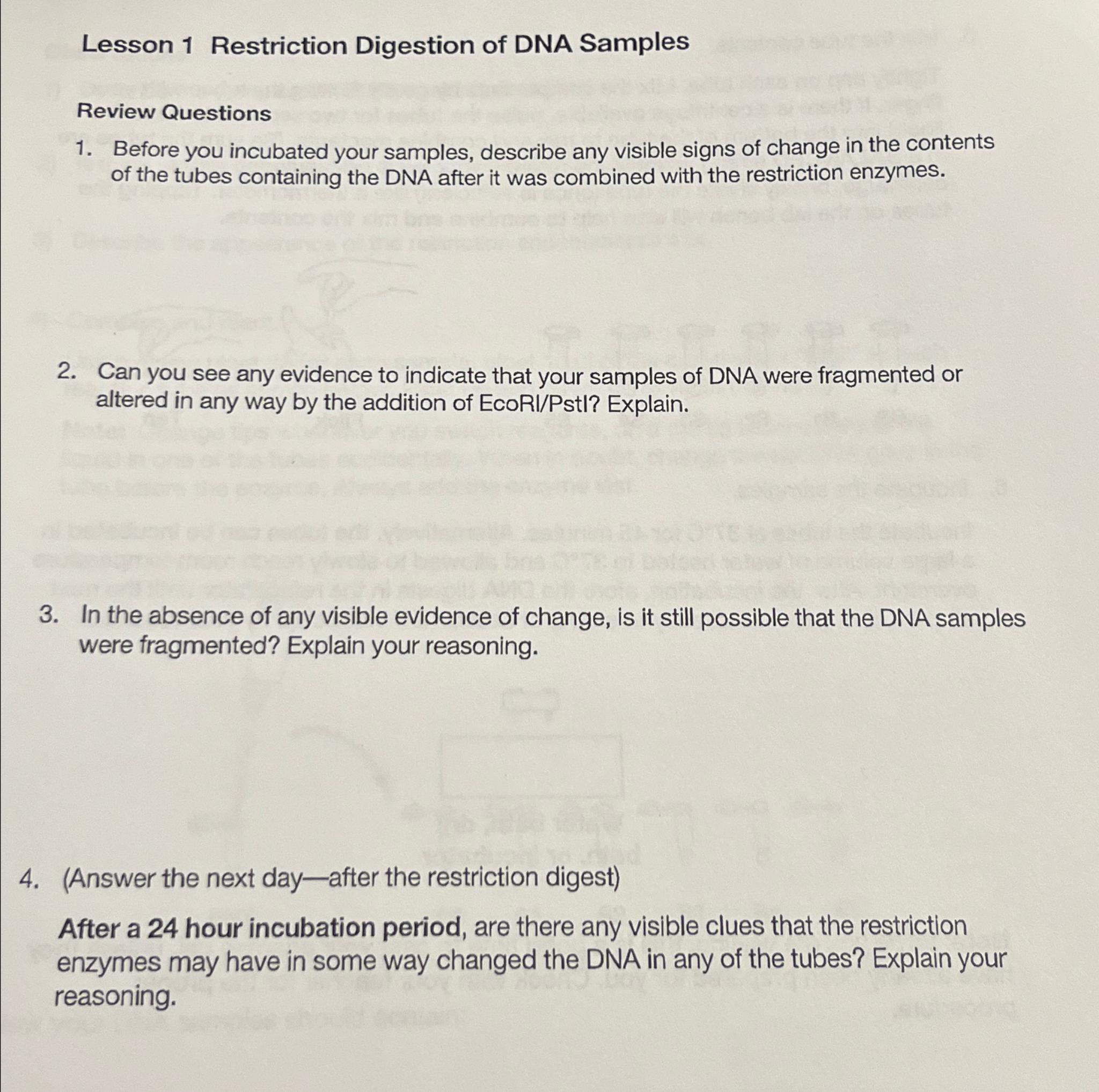 Solved Lesson 1 ﻿Restriction Digestion of DNA SamplesReview | Chegg.com