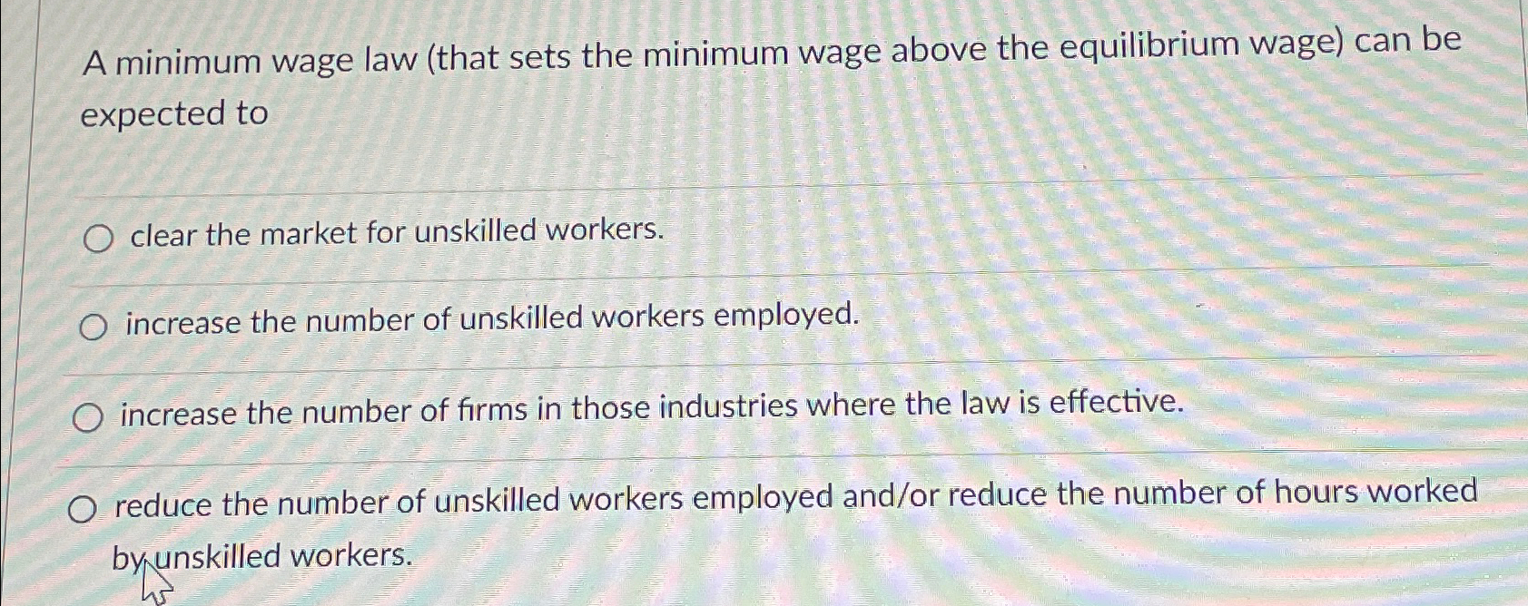 Solved A minimum wage law (that sets the minimum wage above | Chegg.com