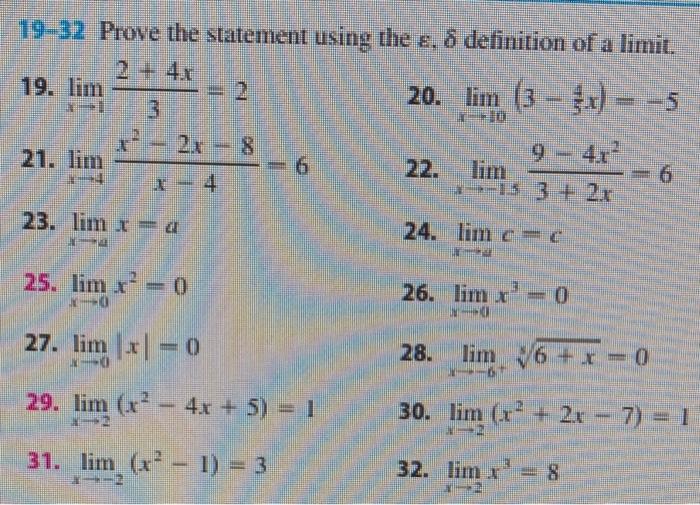Solved 19-32 Prove the statement using the 8, 8 definition | Chegg.com