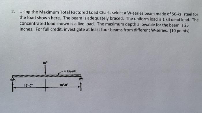 Solved 2. Using the Maximum Total Factored Load Chart, | Chegg.com